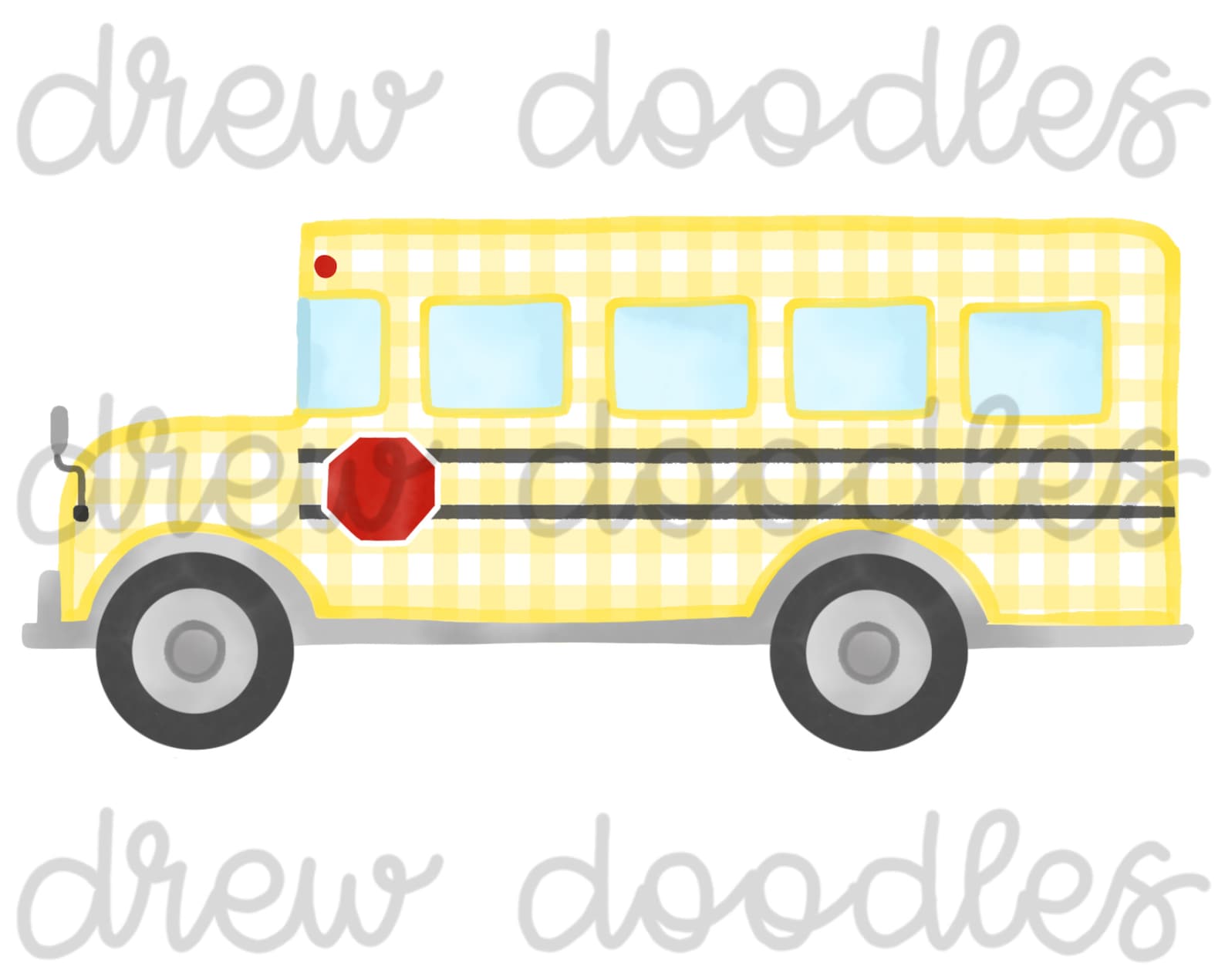 Watercolor Yellow Gingham School Bus Digital Clip Art Set - Etsy