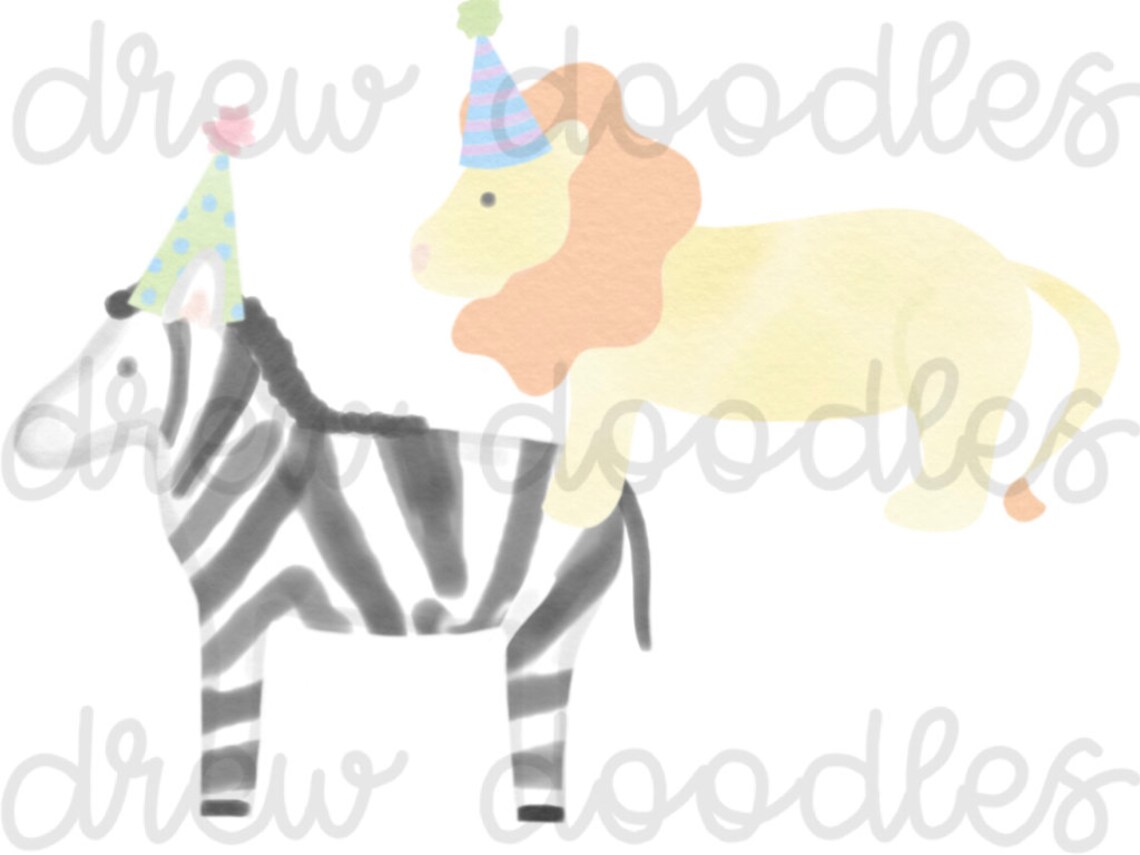 Watercolor Party Zoo Animals Digital Clip Art Set Instant - Etsy