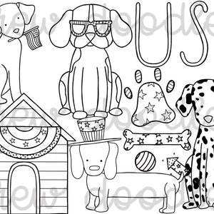 Patriotic Dogs Digital Clip Art Set Black Line Version Instant Download ...