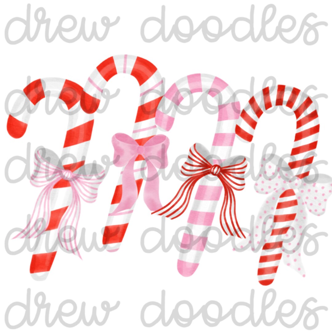 Watercolor Red and Pink Bow Candy Canes Digital Clip Art Set- Instant ...