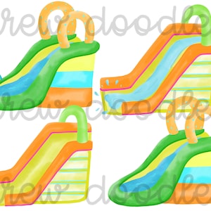 Watercolor Bright Water Slide, Inflatable Slide Digital Clip Art Set ...