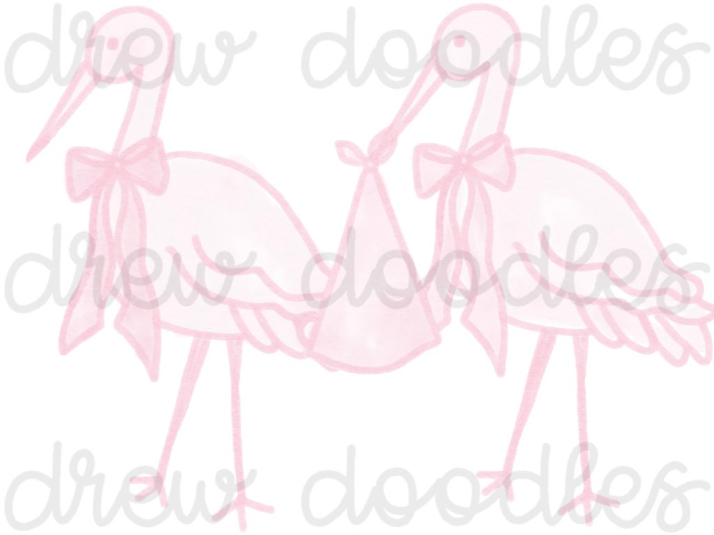 Watercolor Pink Baby Girl Stork Digital Clip Art Set Instant - Etsy