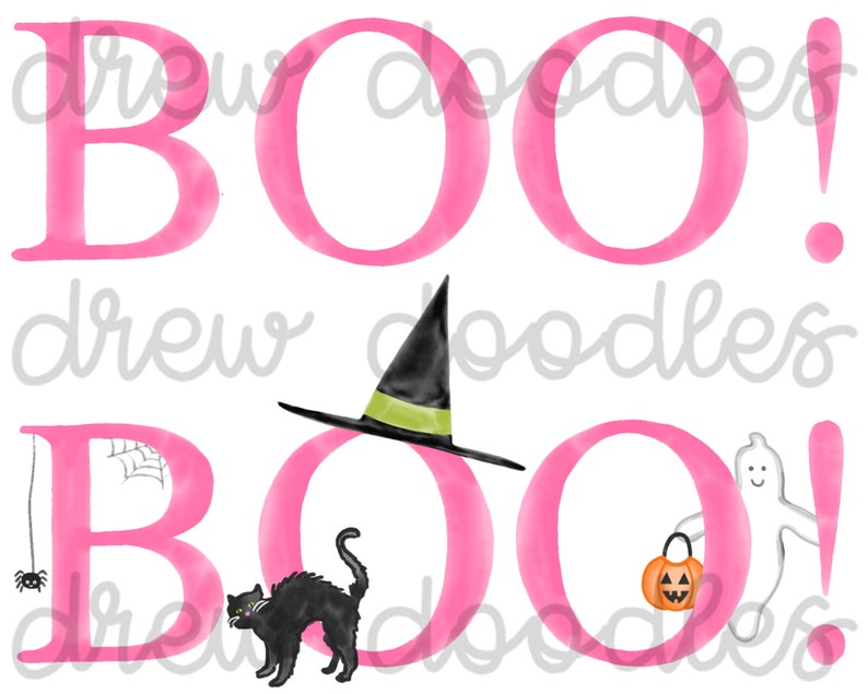 Watercolor Pink Boo Digital Clip Art Set Instant Download - Etsy