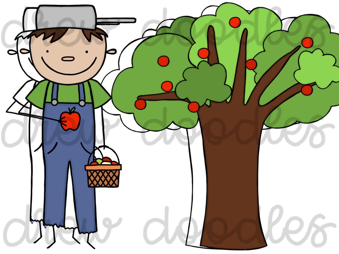 Johnny Appleseed Digital Clip Art Set Color and Black Line - Etsy