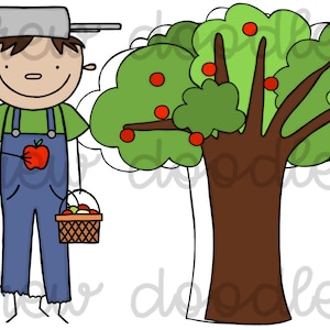 Johnny Appleseed Digital Clip Art Set- Color and Black Line COMBO ...