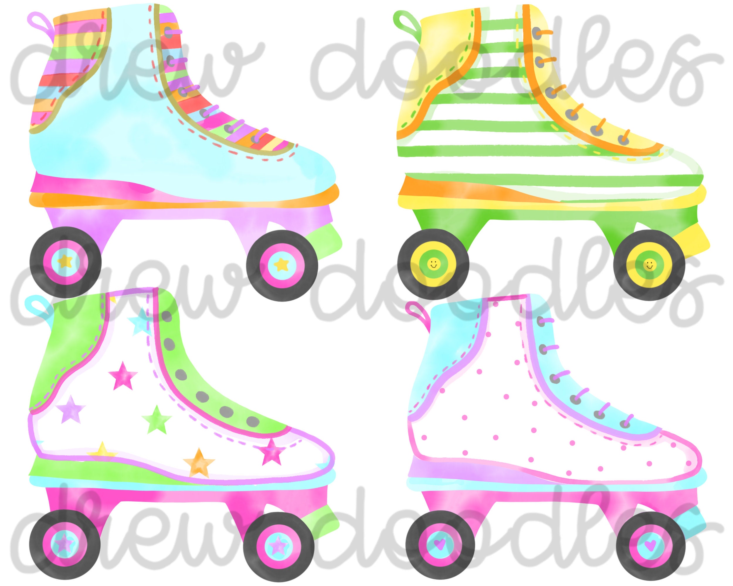 Watercolor Roller Skates Digital Clip Art Set Instant - Etsy