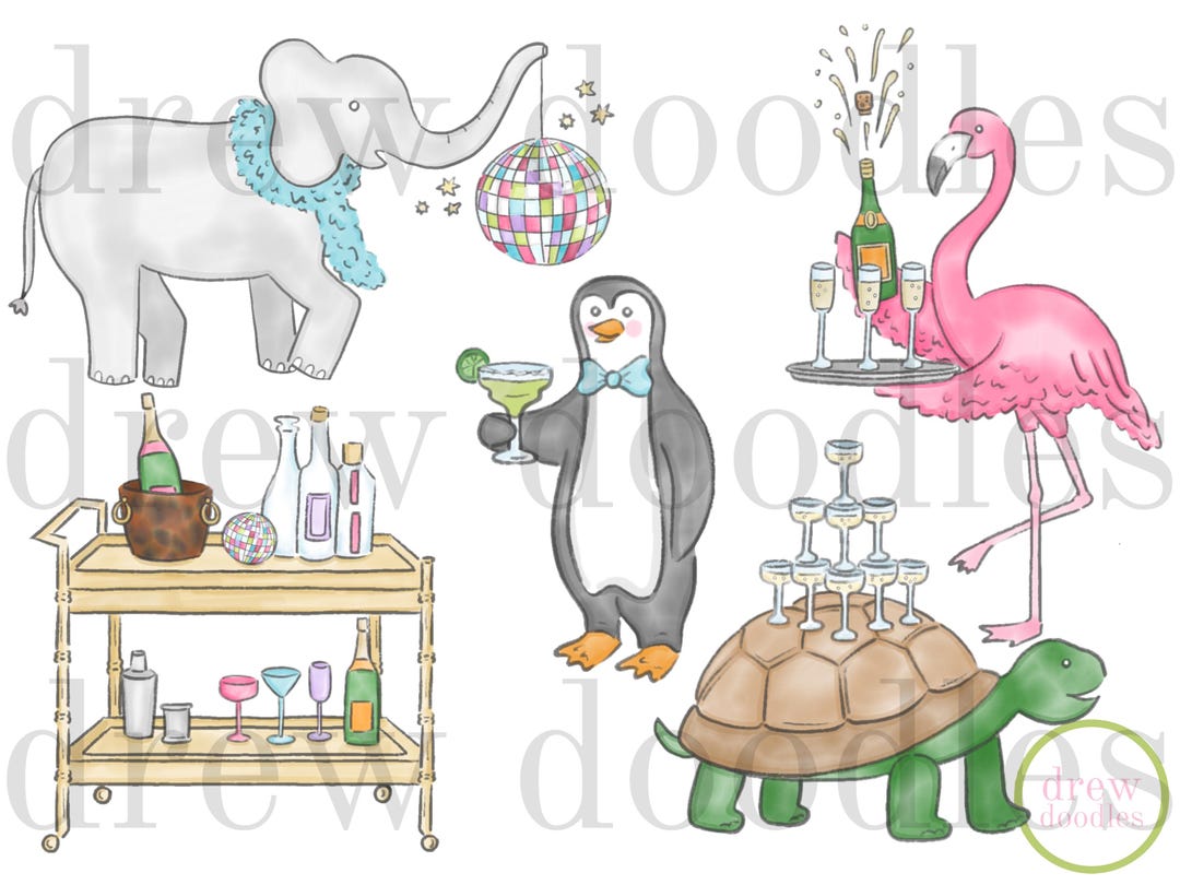Watercolor Party Animals Digital Clip Art Set- Instant Download - Etsy