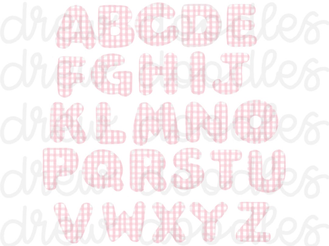 Watercolor Light Pink Gingham Alphabet Digital Clip Art Set- Instant ...
