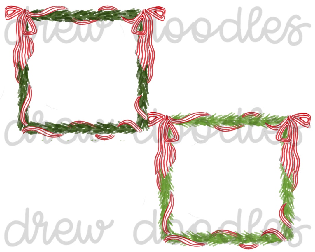Watercolor Red Ribbon Square Wreaths- Digital Clip Art Set- Instant ...