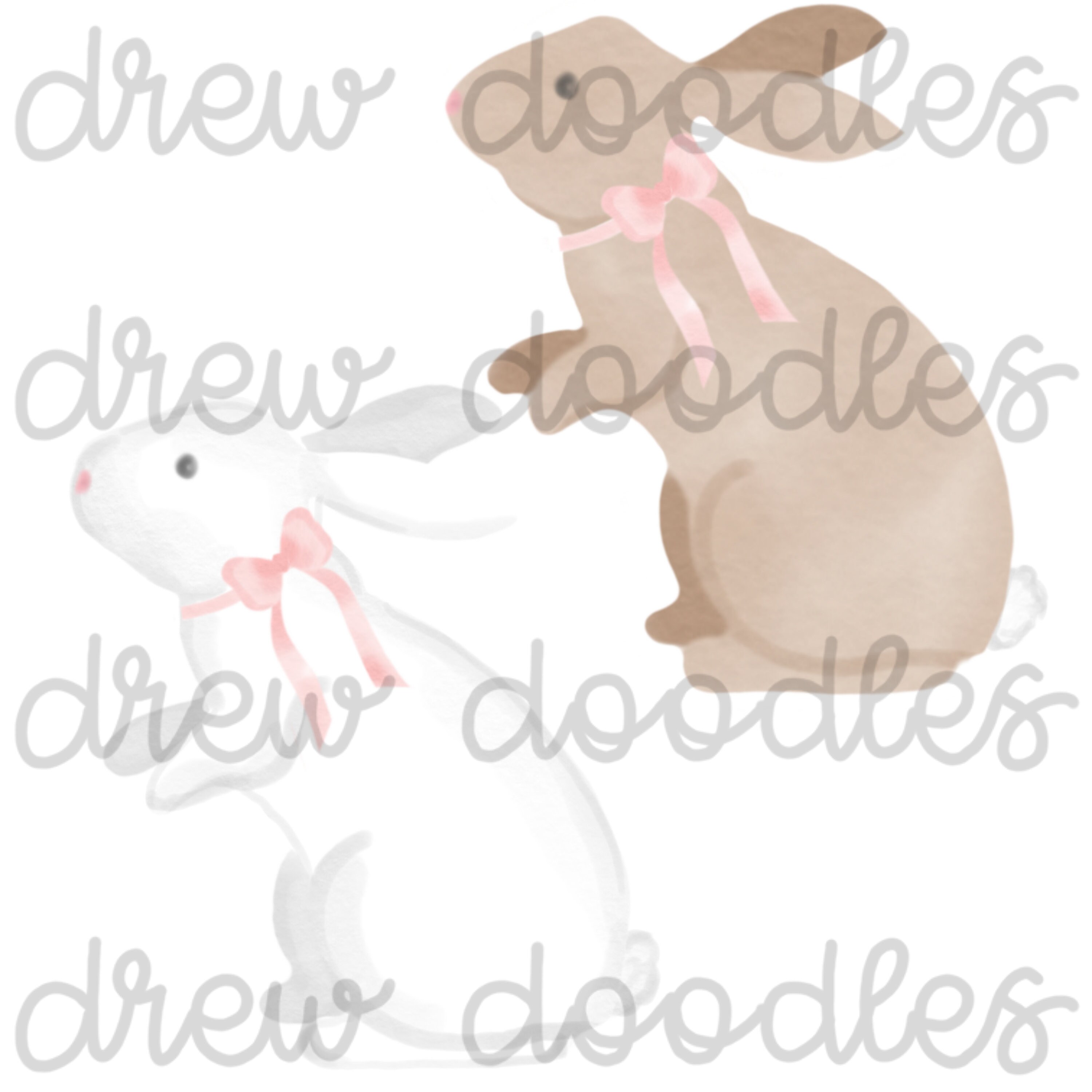 Watercolor Easter Bunnies With Pink Bow Digital Clip Art Set - Etsy