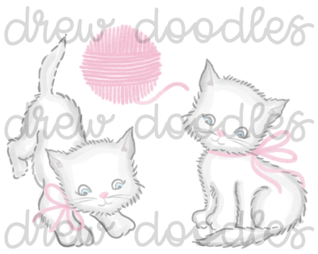 Watercolor Vintage Kitten With Bow Digital Clip Art Set- Instant ...