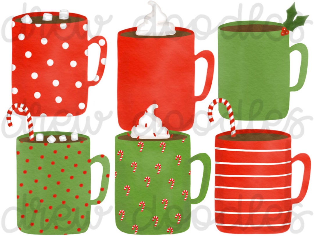 Watercolor Christmas Mugs Digital Clip Art Set- Instant Download - Etsy