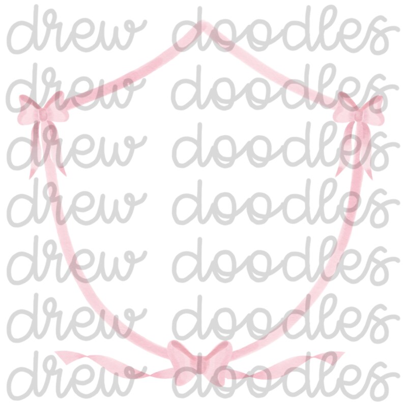 Watercolor Pink Bow Ribbon Crest Frame- Digital Clip Art Set- Instant ...