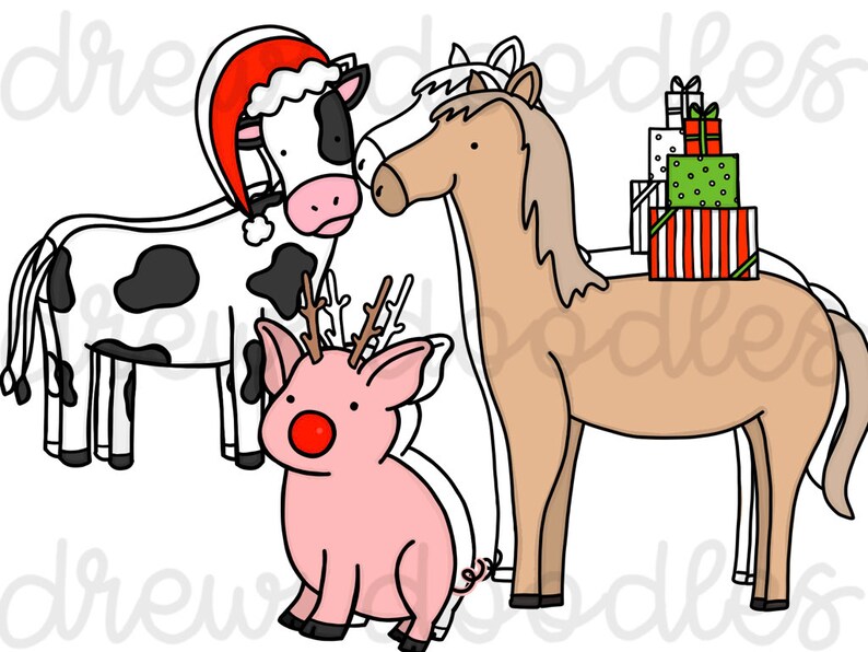 Christmas Farm Digital Clip Art Set Color and Black Line - Etsy