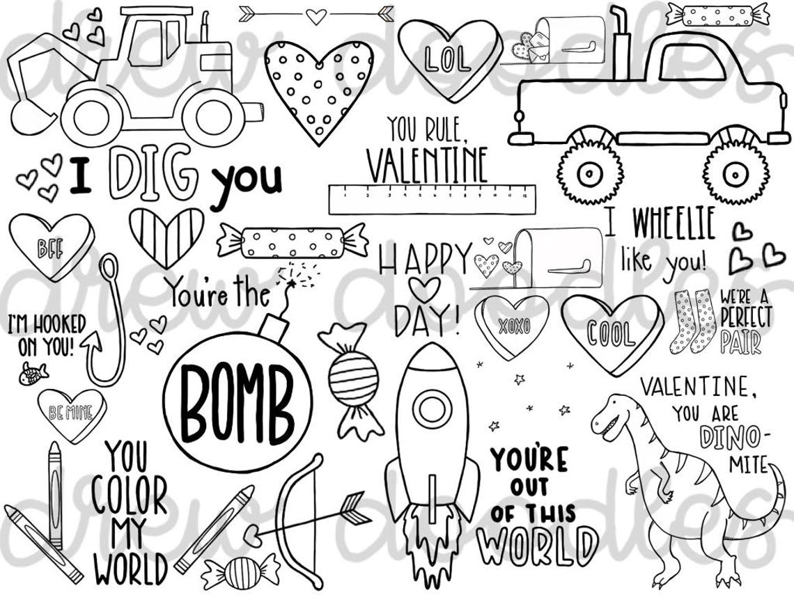 Valentine's Sayings Coloring Page PDF- Girl and Boy Versions- Instant ...