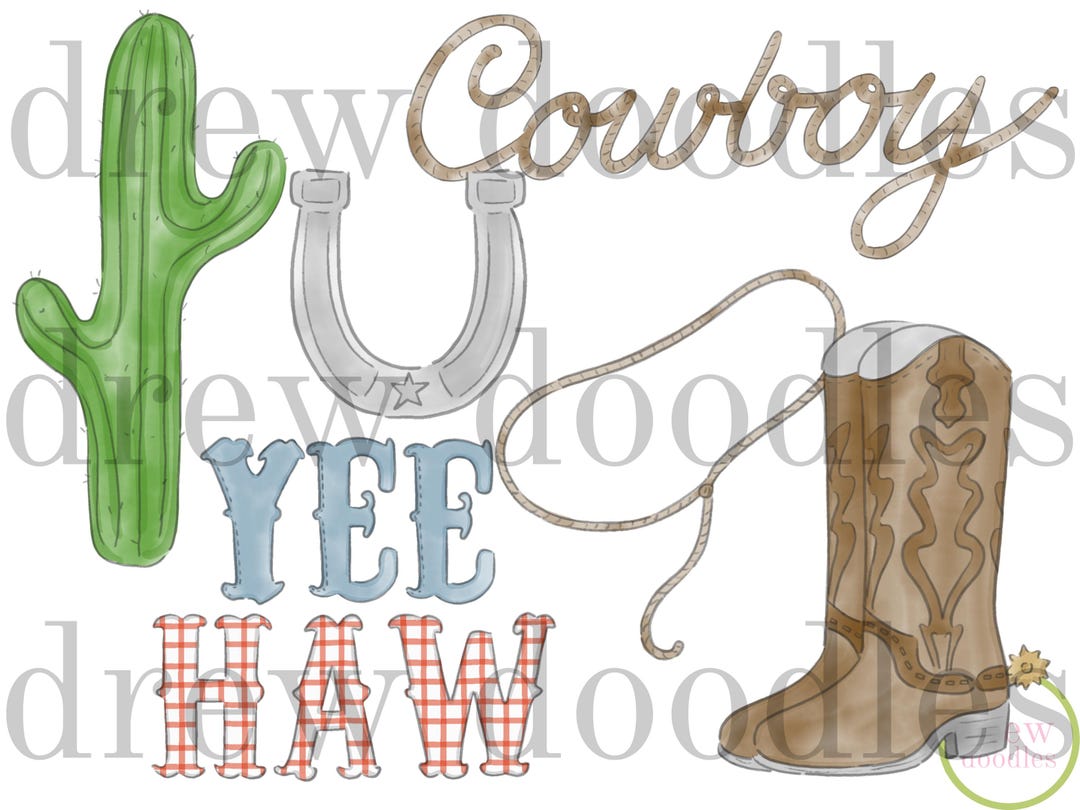 Watercolor Western Cowboy Digital Clip Art Set- Instant Download - Etsy