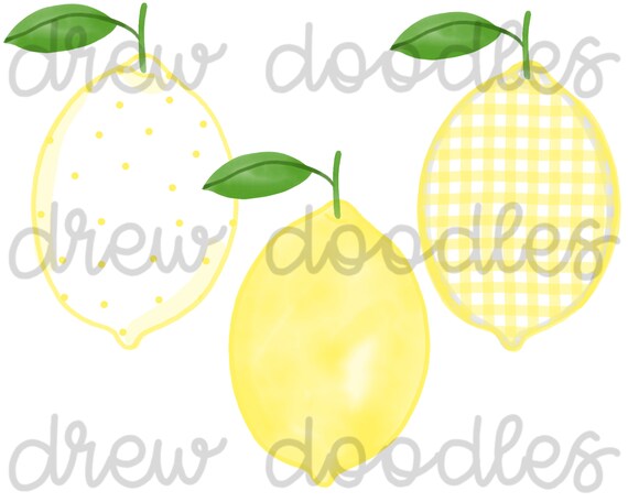 Watercolor Patterned Lemons Digital Clip Art Set Instant - Etsy