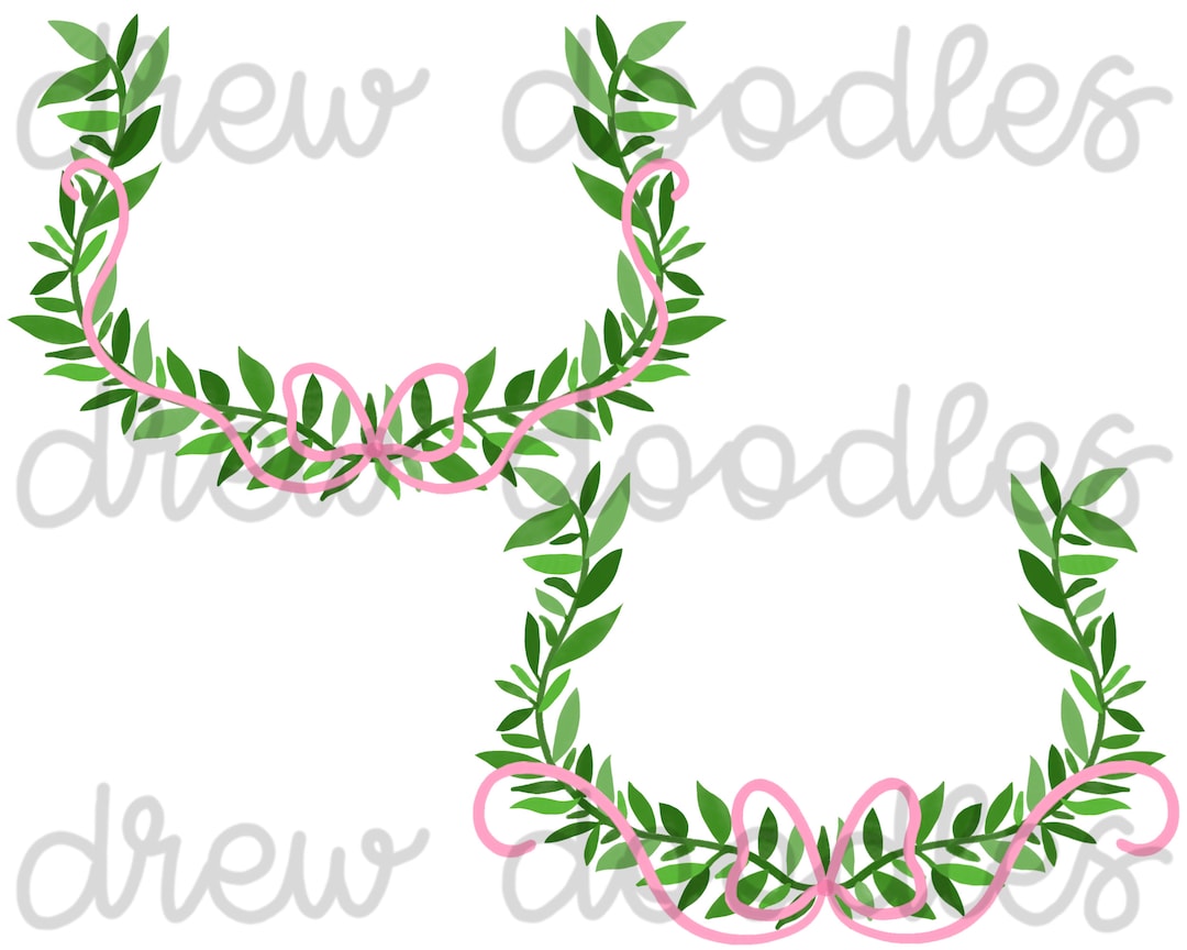 Watercolor Pink Bow Boxwood Garlands Digital Clip Art Set- Instant ...