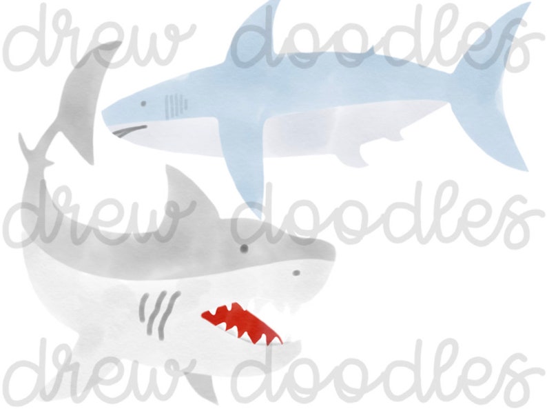 Watercolor Sharks Digital Clip Art Set Instant Download - Etsy