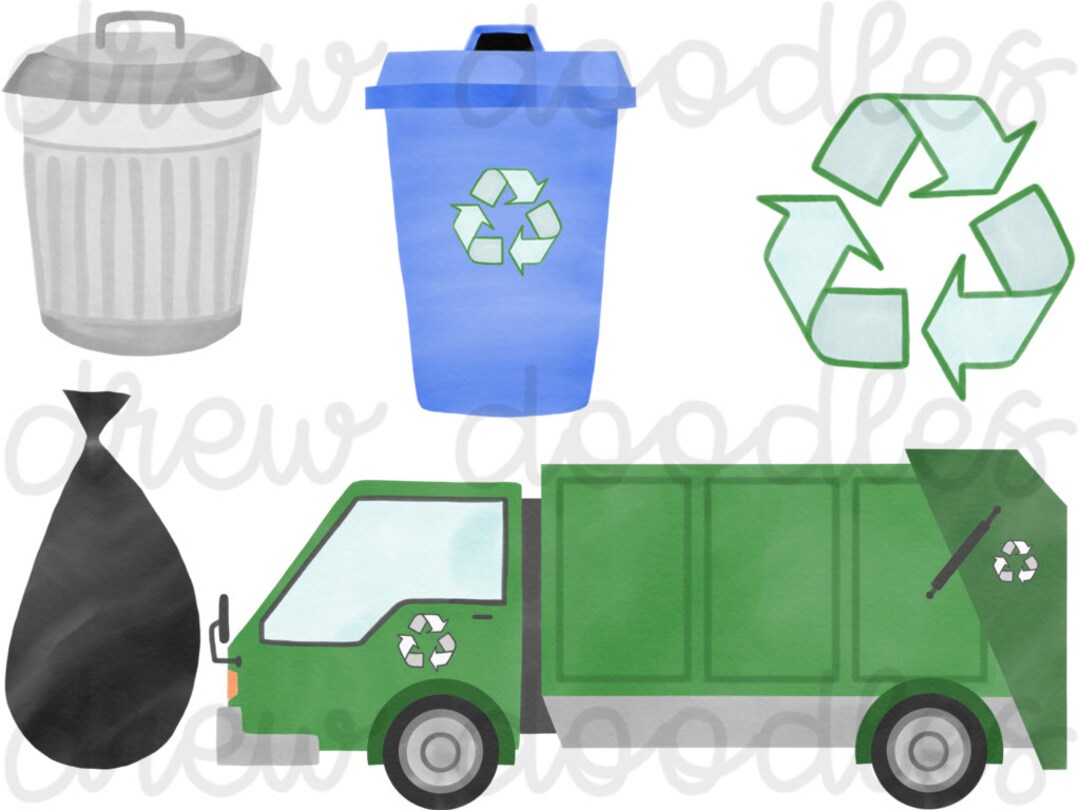 Watercolor Garbage Trash Recycling Digital Clip Art Set- Instant ...
