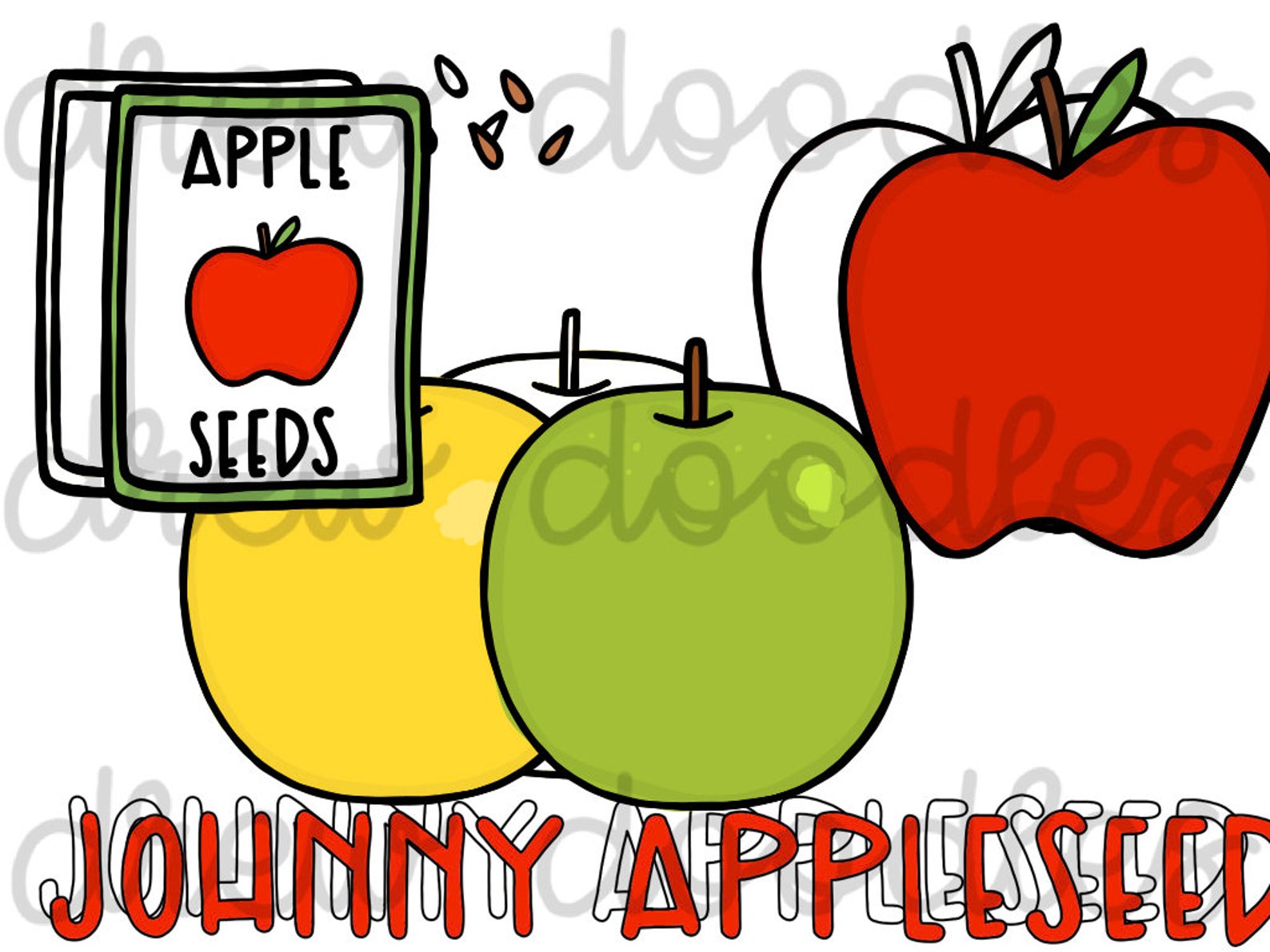Johnny Appleseed Digital Clip Art Set- Color and Black Line COMBO ...