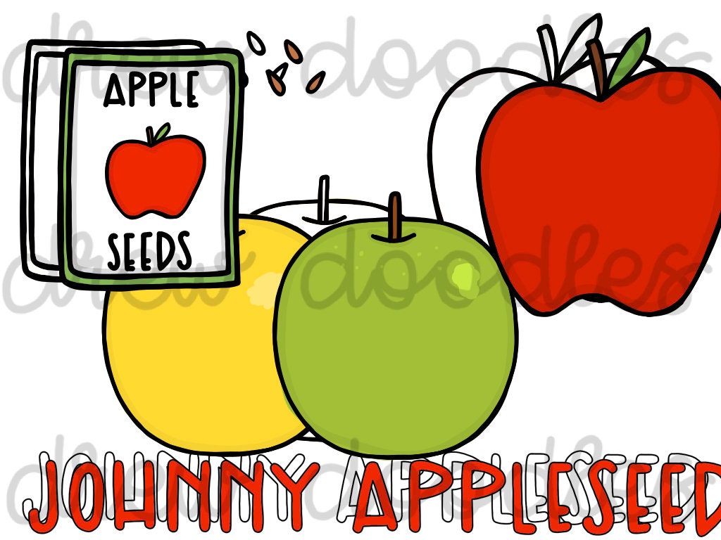 Johnny Appleseed Digital Clip Art Set- Color and Black Line COMBO ...