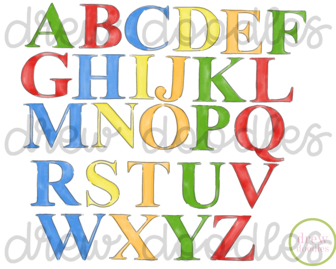 Watercolor Primary Bright Alphabet Digital Clip Art Set- Instant ...
