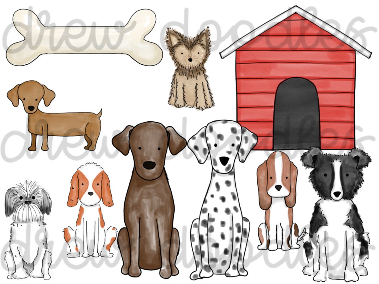 Watercolor Dogs Digital Clip Art Set- Instant Download - Etsy
