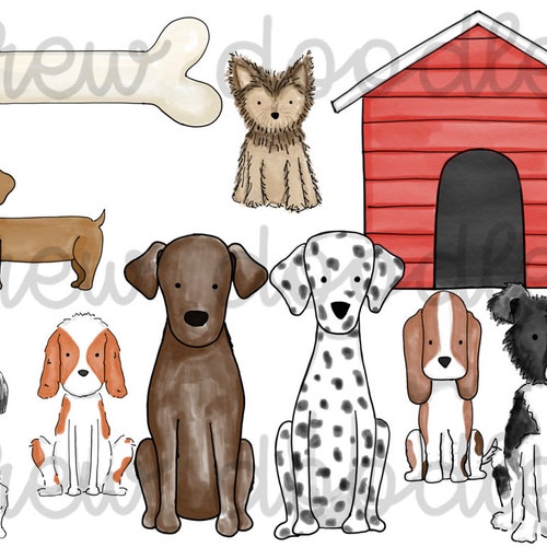 Watercolor Baby Blue Party Dogs Digital Clip Art Set Instant | Etsy