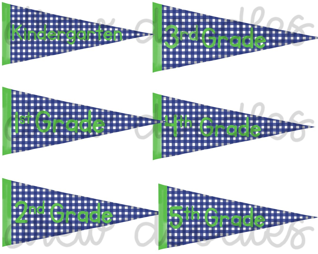 Watercolor Gingham Grade Banners: Navy and Green Clip Art (digital ...