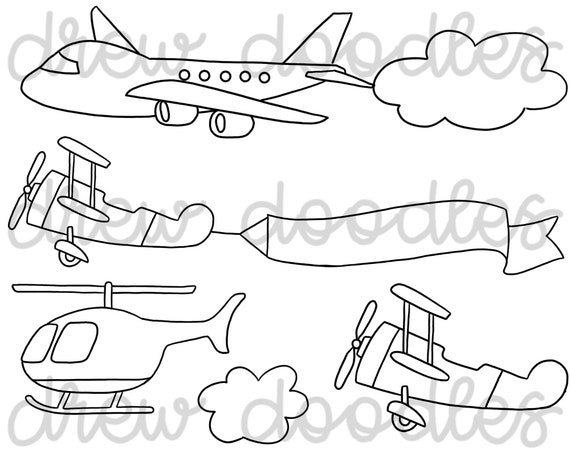 Sketch Transparent Fill Airplane Helicopter Digital Clip Art | Etsy