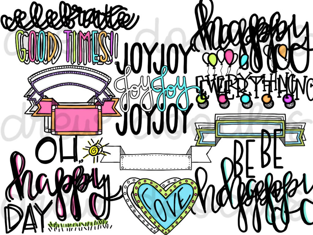Bright Doodles Digital Clip Art Set- Color and Black Line COMBO ...