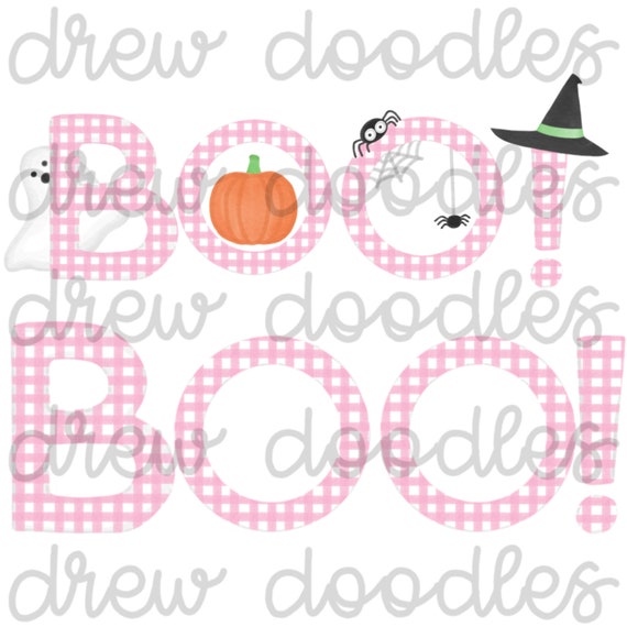 Watercolor Pink Gingham Boo Digital Clip Art Set Instant - Etsy
