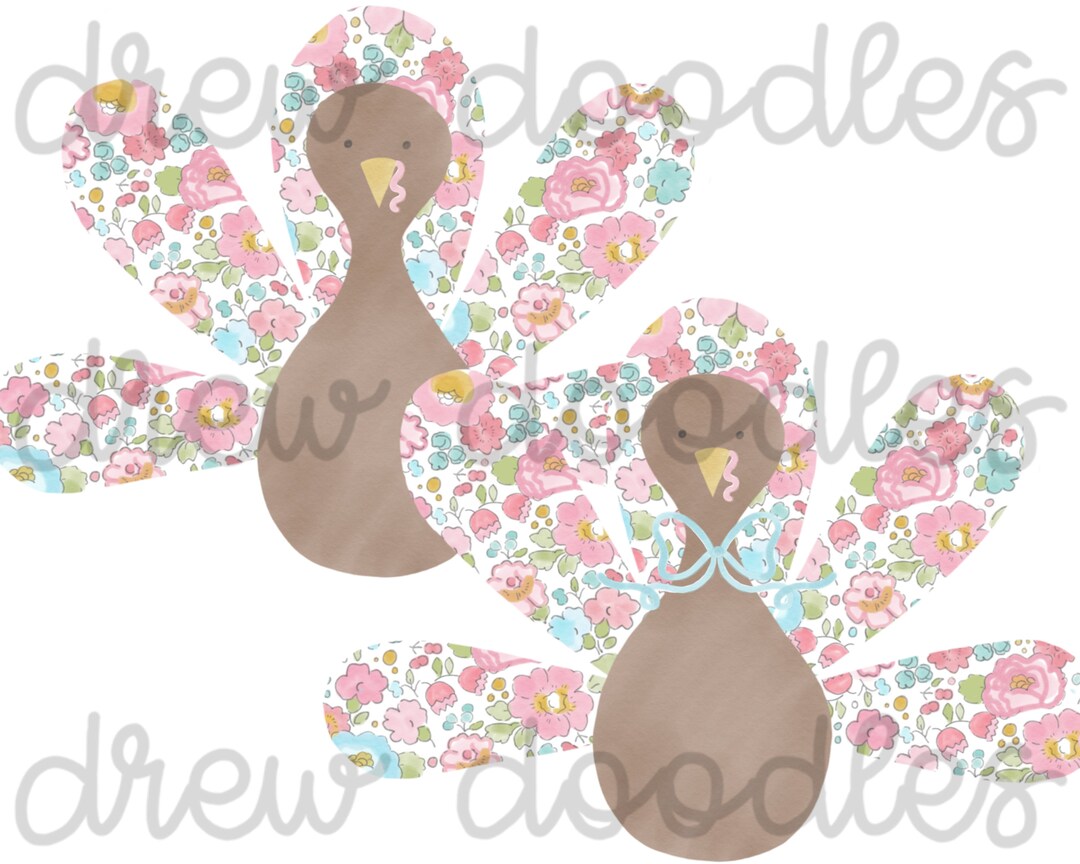 Watercolor Pink Floral Thanksgiving Turkey Digital Clip Art Set Instant ...