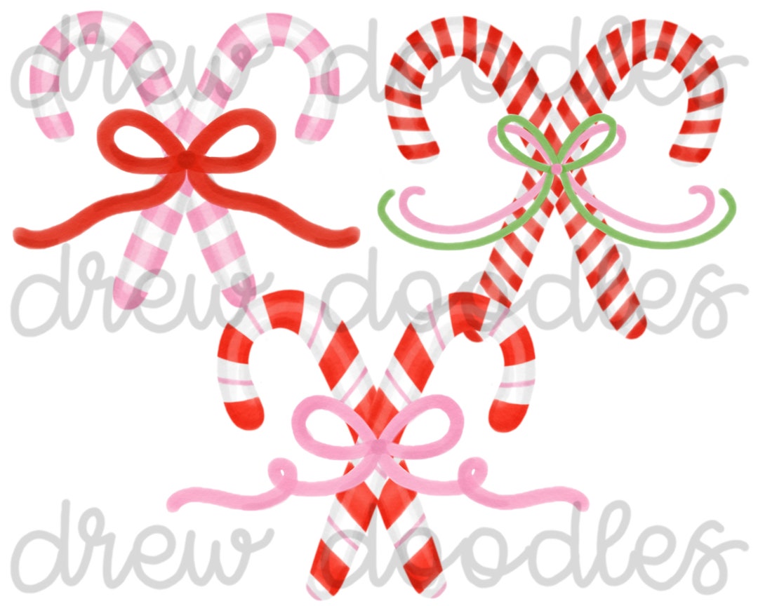 Watercolor Candy Canes Clip Art: Red, Pink Bows (digital Download) - Etsy
