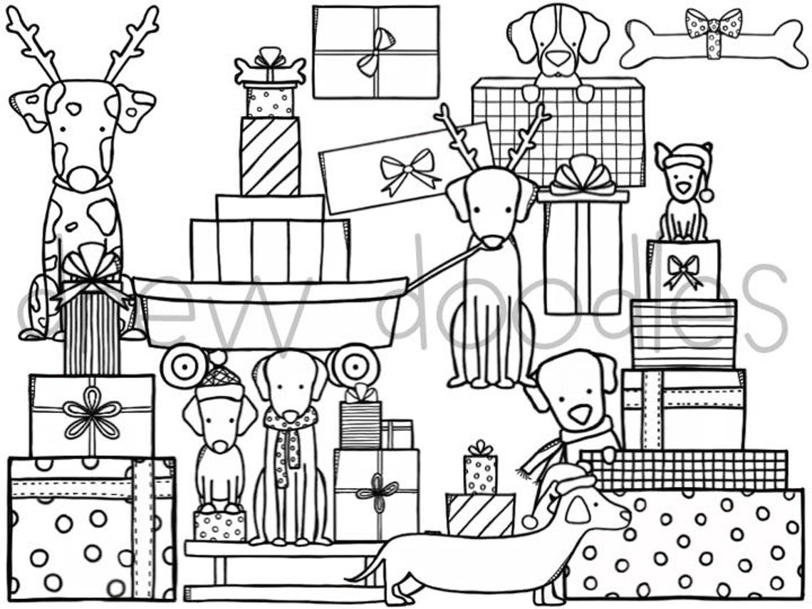 Puppy Presents Digital Clip Art Set Black Line Version | Etsy