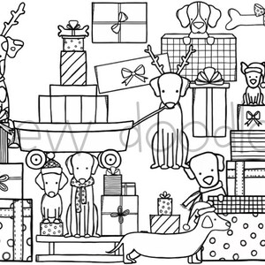 Puppy Presents Digital Clip Art Set Black Line Version Instant Download ...