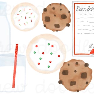 Watercolor Christmas Cookies and Milk for Santa Digital Clip Art Set ...