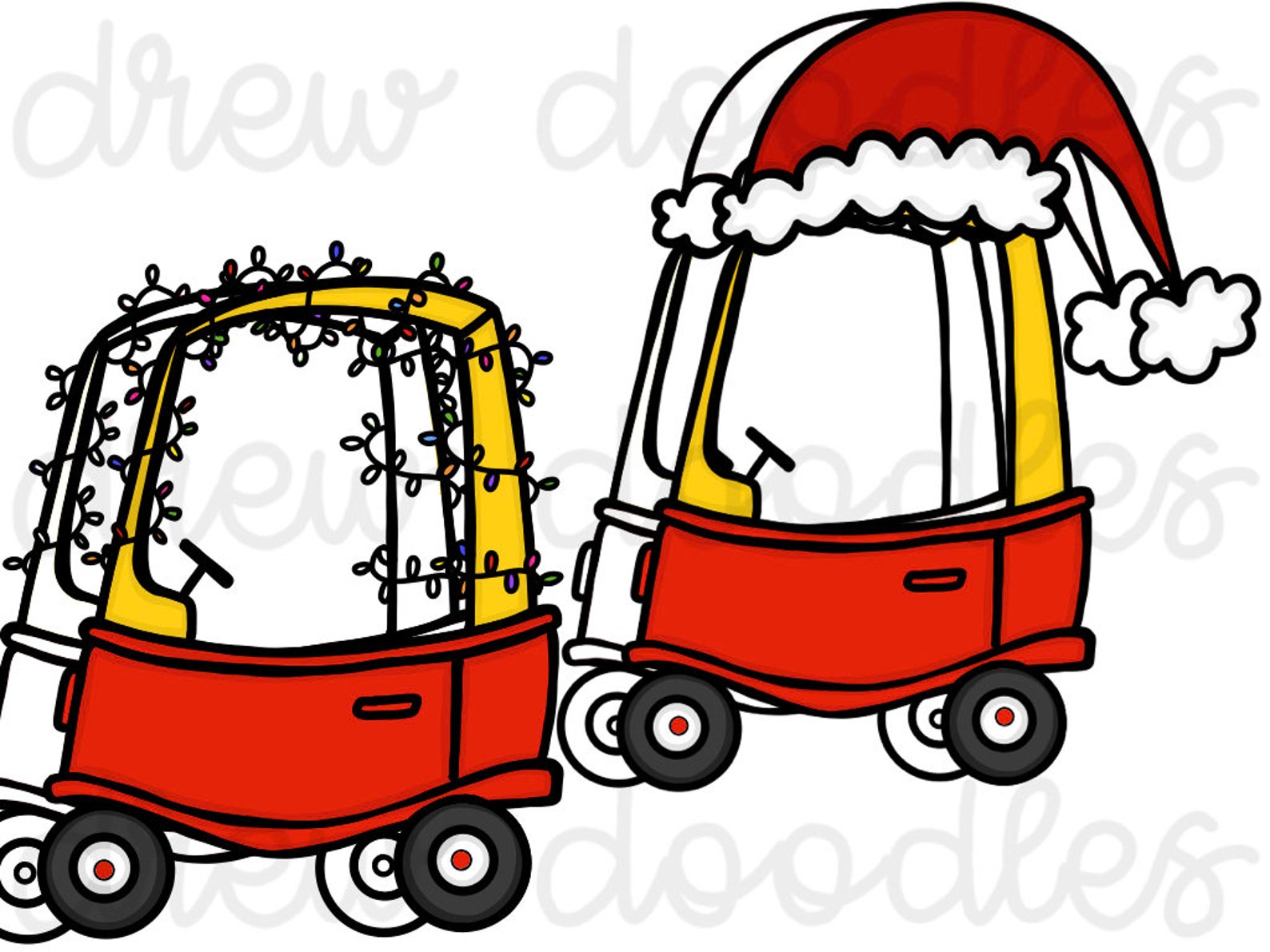 Christmas Coupe Digital Clip Art Set Color and Black Line - Etsy