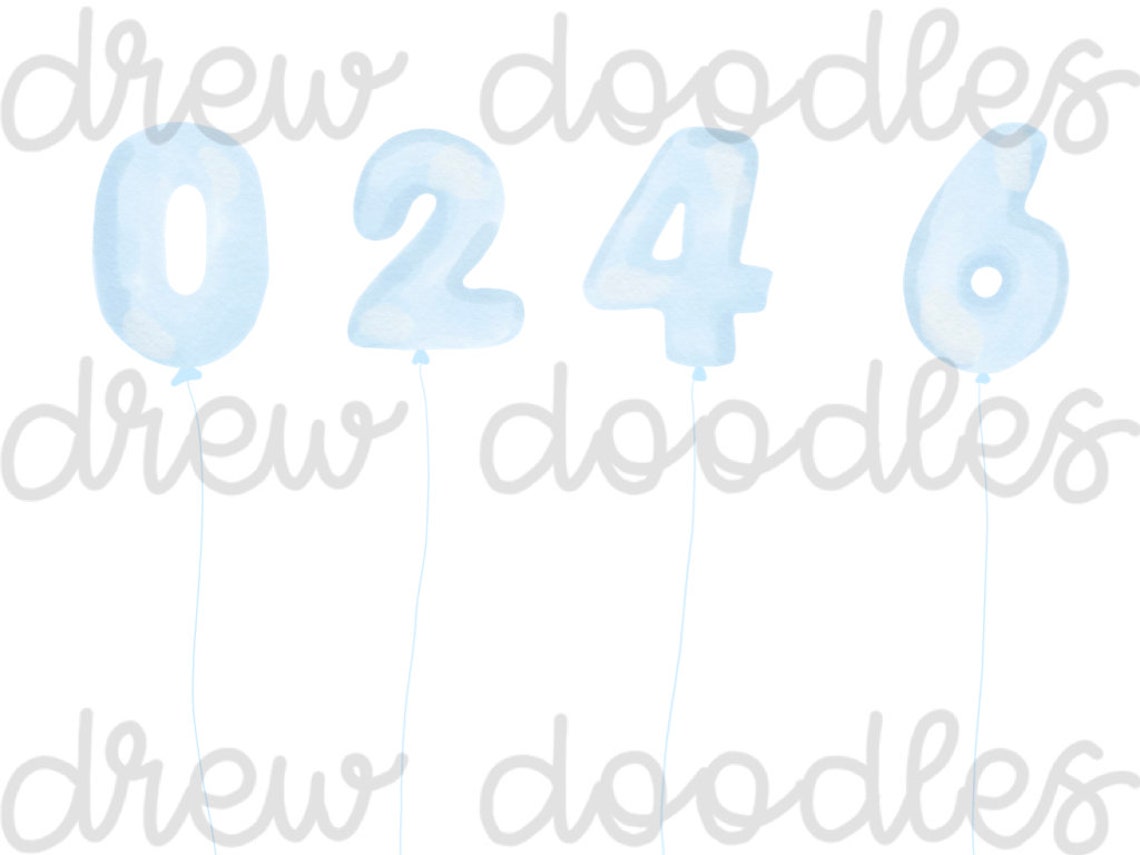 Watercolor Blue Number Balloons Digital Clip Art Set Instant | Etsy
