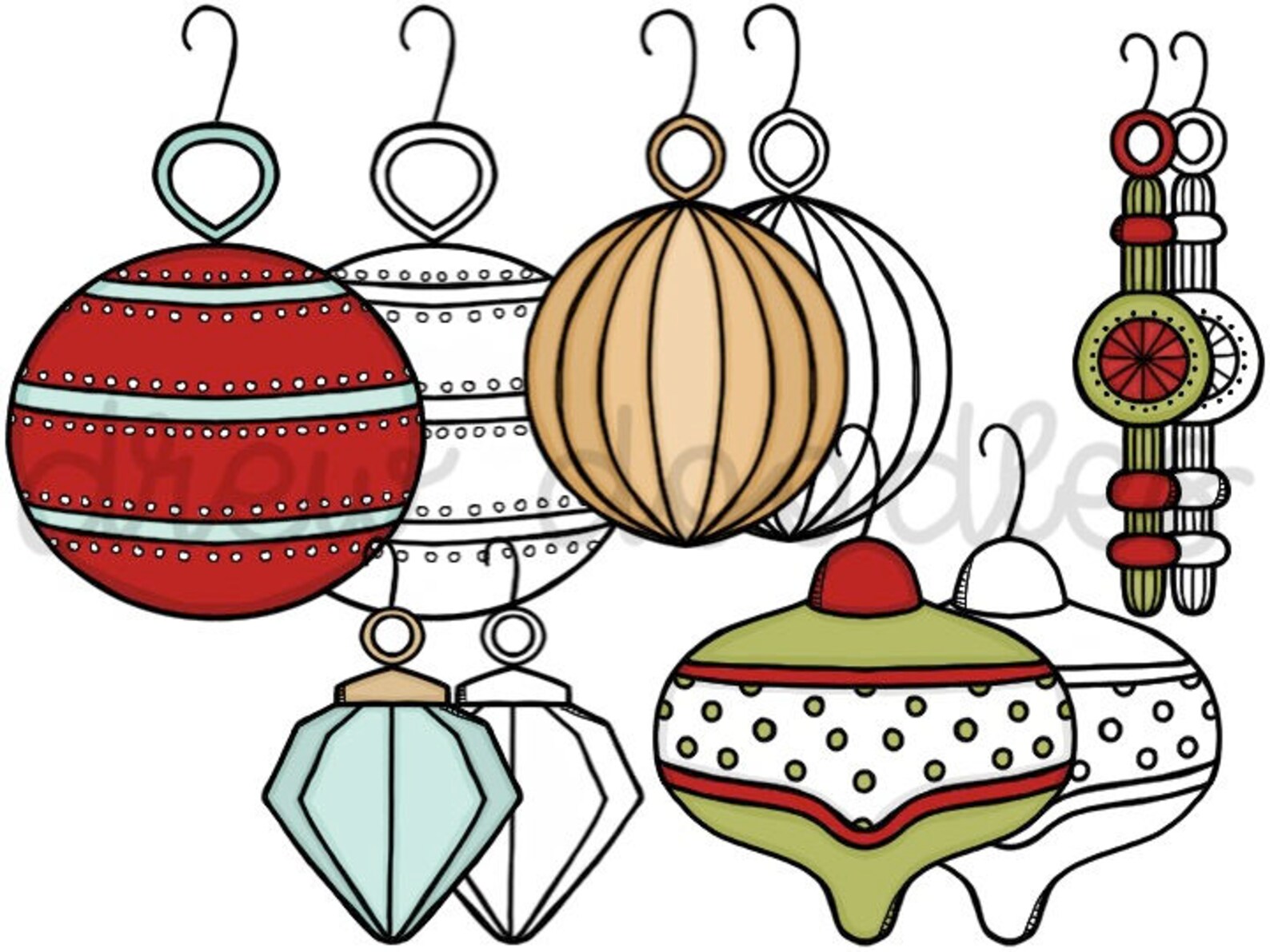 Vintage Ornaments Digital Clip Art Set Color and Black Line - Etsy