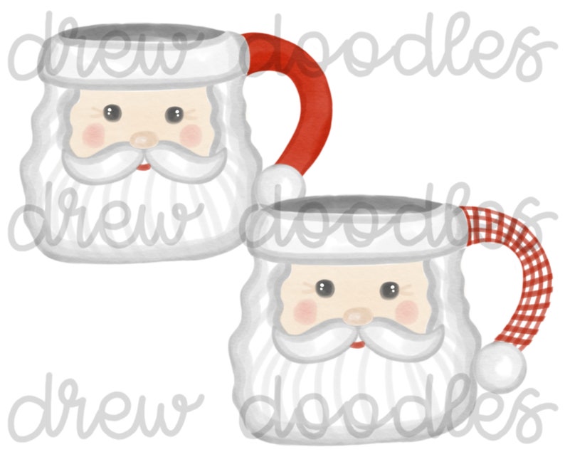 Watercolor Vintage Red Santa Mugs Digital Clip Art Set - Etsy