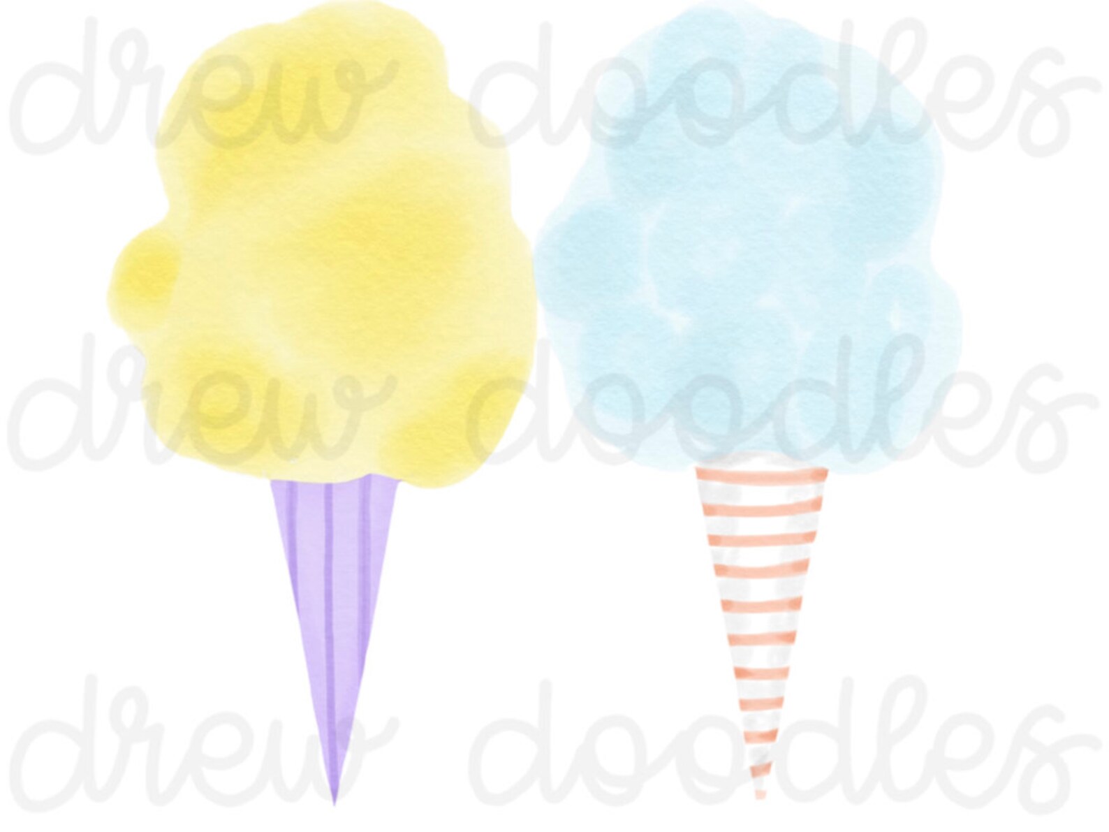 Watercolor Cotton Candy Digital Clip Art Set Instant Download | Etsy