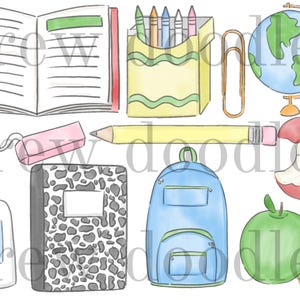 Watercolor Colorful School Supplies Digital Clip Art Set- Instant ...