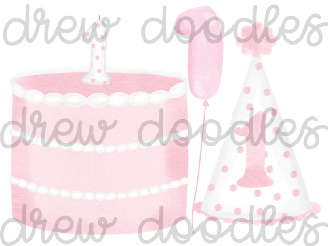 Watercolor Baby Girl First Birthday Digital Clip Art Set | Etsy