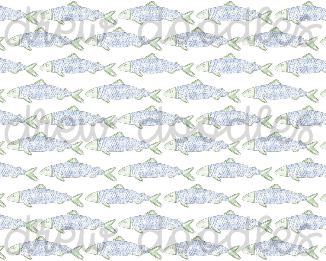 Watercolor Blue Fish Print Pattern Digital Papers Backgrounds 4x4 and ...
