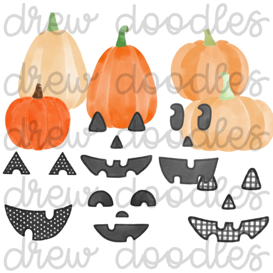 Watercolor Build Your Own Jack O Lantern Pumpkins Digital Clip Art Set ...