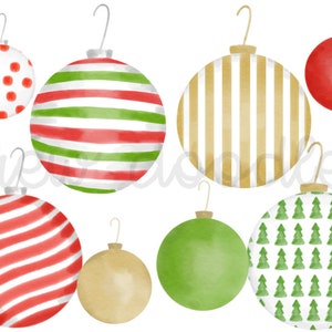Watercolor Christmas Ornaments Digital Clip Art Set- Instant Download ...