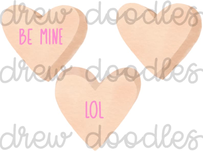 Watercolor Valentine's Day Conversation Hearts Digital - Etsy