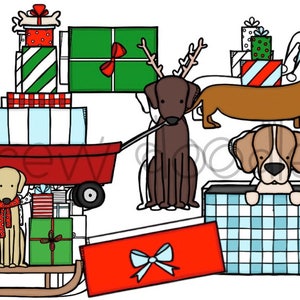Puppy Presents Digital Clip Art Set- Color and Black Line COMBO ...
